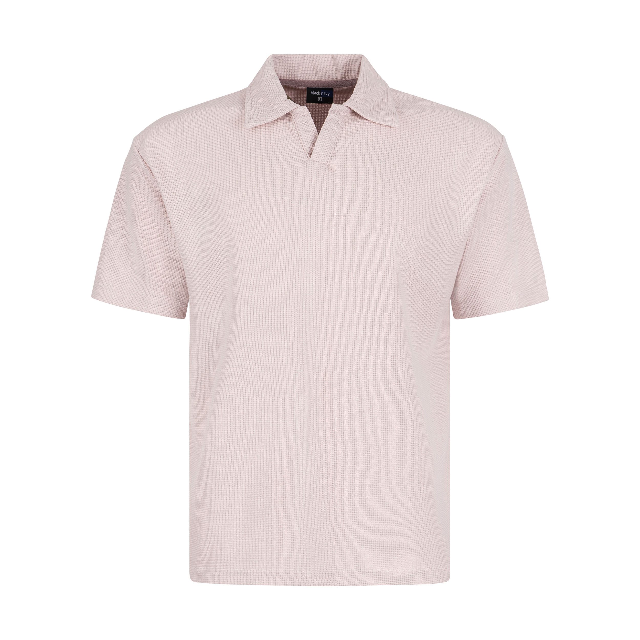 Baby Pink Johnny Collar Waffle Polo - BlackNavy