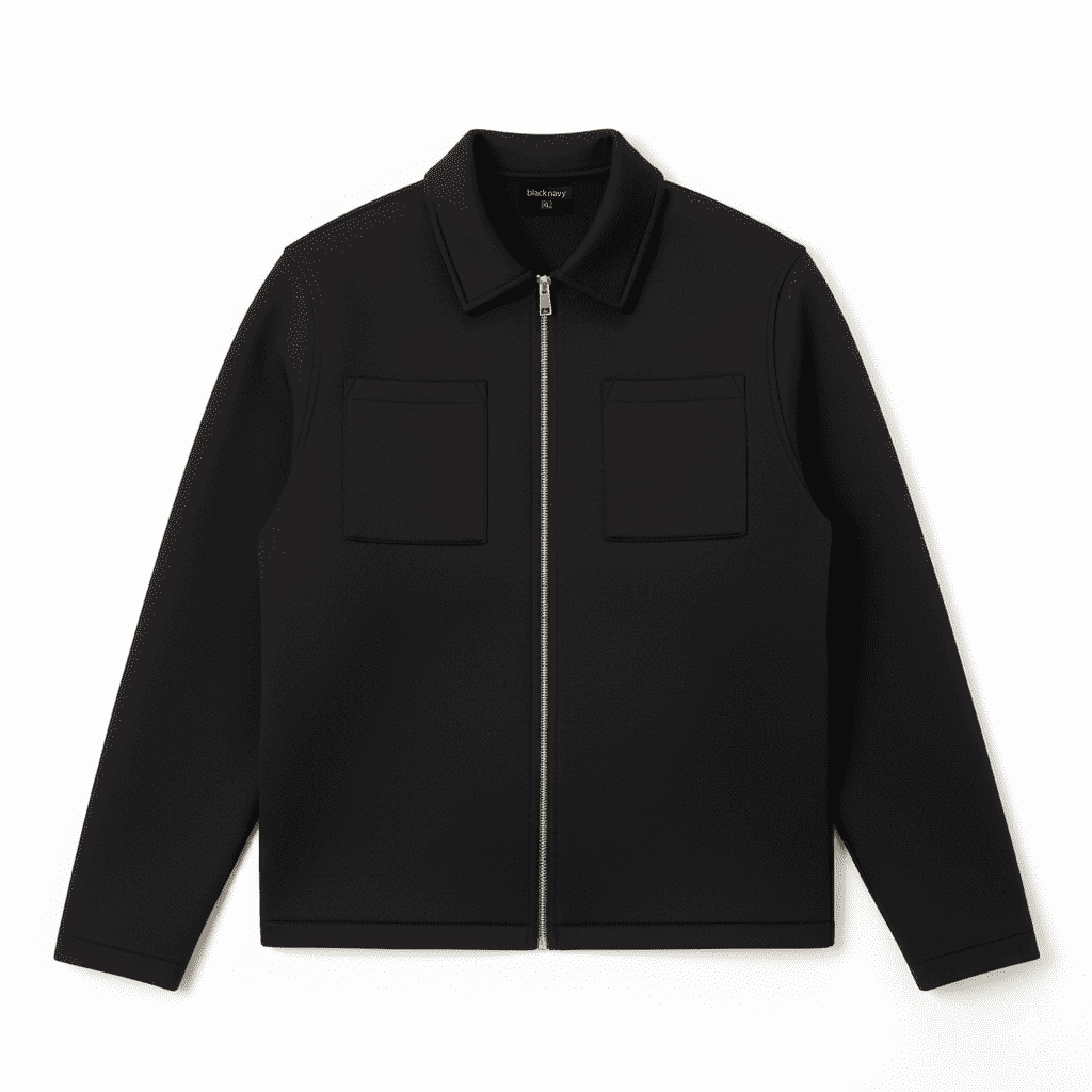 Black Double-Knit Fleece Jacket - BlackNavy