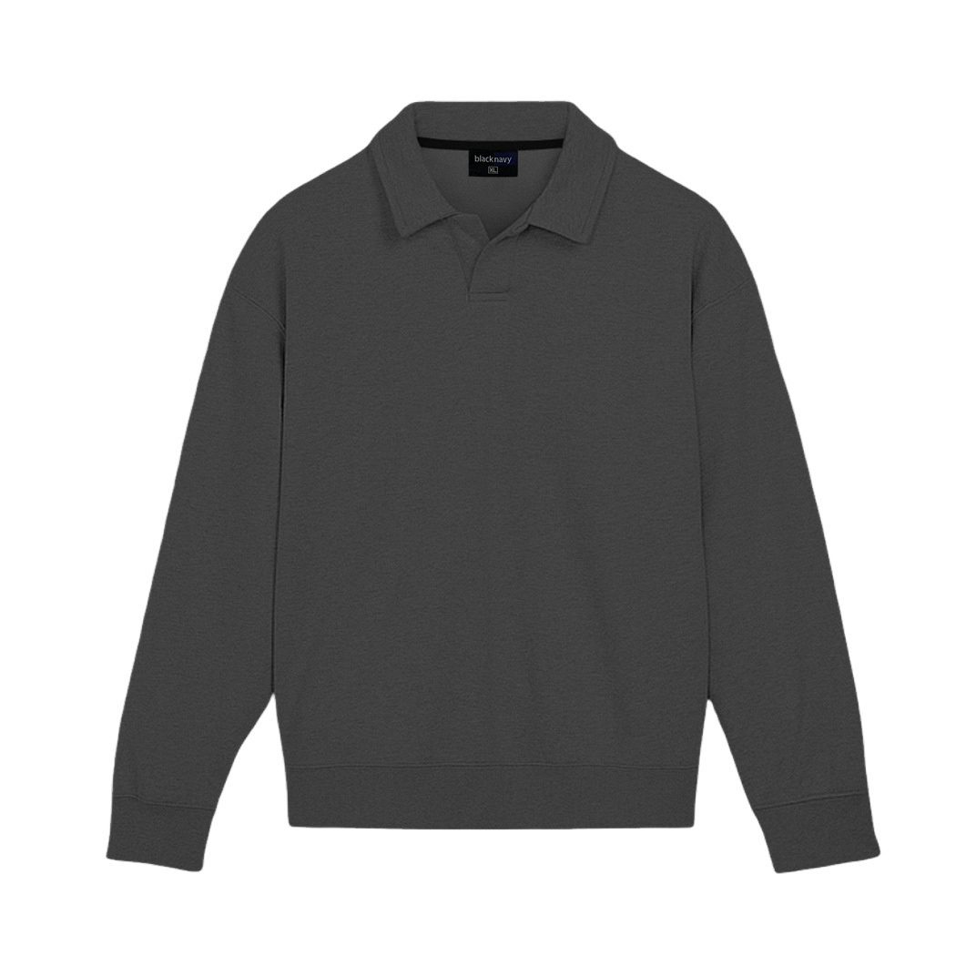 Charcoal Marl Johnny Collar Oversized Sweatshirt - BlackNavy