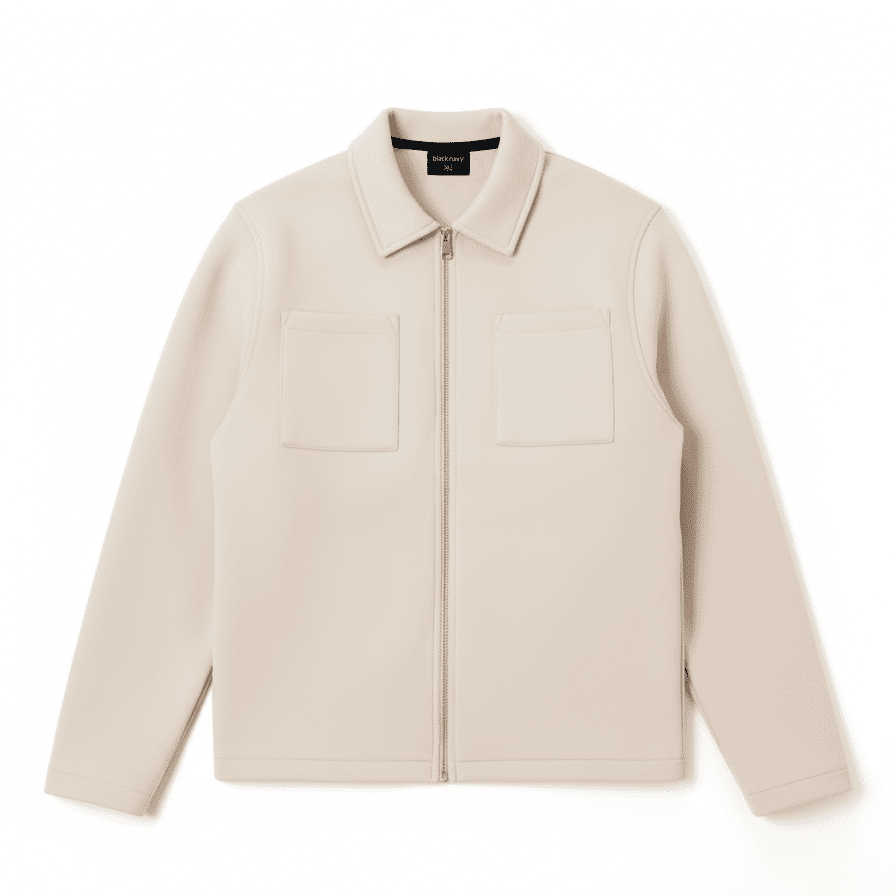 Cream Double-Knit Fleece Jacket - BlackNavy